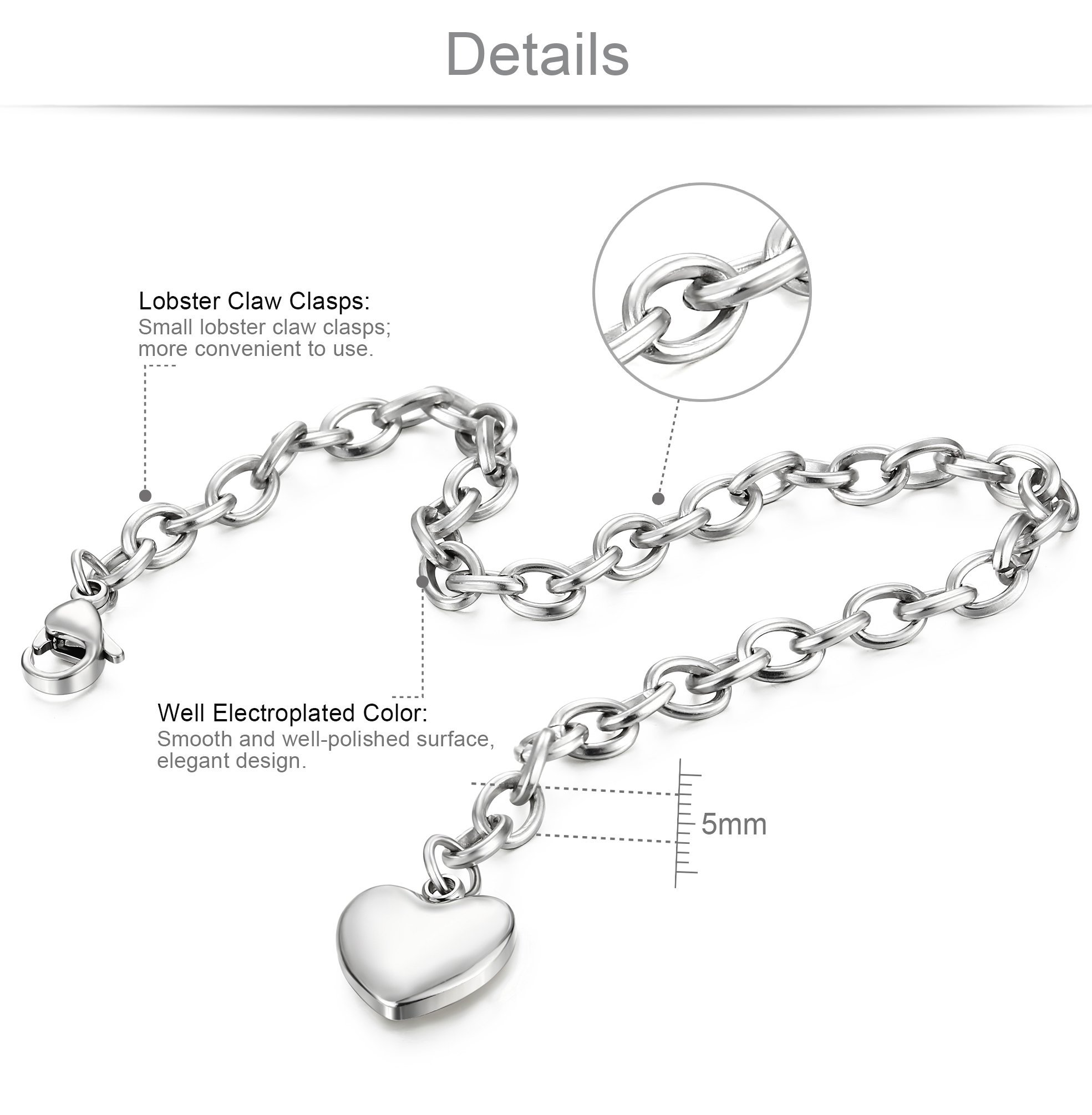 Jstyle Jewelry Women's Heart Charm Bracelets Stainless Steel Link Bracelet Birthday Gifts for Women Jewelry