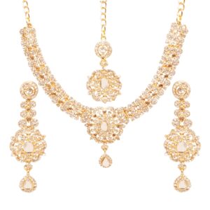 touchstone indian bollywood contemporary fabulous style definition rhinestone designer jewelry wedding necklace set in gold tone for women.