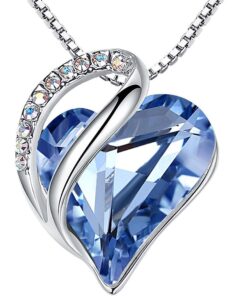 leafael necklaces for women, infinity love heart pendant with light sapphire blue birthstone crystal for march & december, jewelry gifts for wife, silver plated 18 + 2 inch chain, her mom's birthday