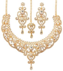 touchstone indian jewelry set for women bollywood gold jewellery wedding outfits necklace sets earrings bridal maang tikka fancy costume girls ethnic big desi accessories rhinestone in gold tone