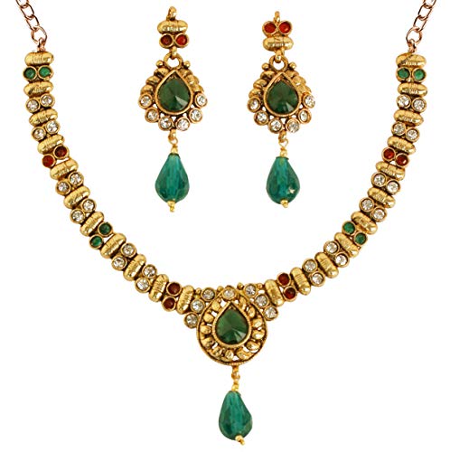 Touchstone Indian jewelry sets for women necklace set red green wedding artificial jewellery kundan gold earrings choker temple costume bollywood traditional sangeet necklaces in antique gold tone