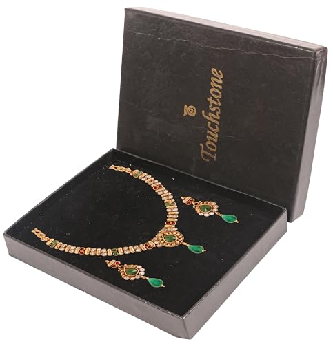 Touchstone Indian jewelry sets for women necklace set red green wedding artificial jewellery kundan gold earrings choker temple costume bollywood traditional sangeet necklaces in antique gold tone