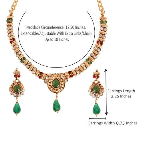 Touchstone Indian jewelry sets for women necklace set red green wedding artificial jewellery kundan gold earrings choker temple costume bollywood traditional sangeet necklaces in antique gold tone