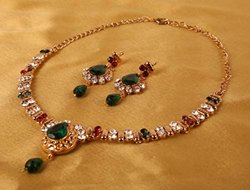 Touchstone Indian jewelry sets for women necklace set red green wedding artificial jewellery kundan gold earrings choker temple costume bollywood traditional sangeet necklaces in antique gold tone