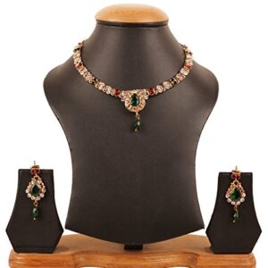 Touchstone Indian jewelry sets for women necklace set red green wedding artificial jewellery kundan gold earrings choker temple costume bollywood traditional sangeet necklaces in antique gold tone