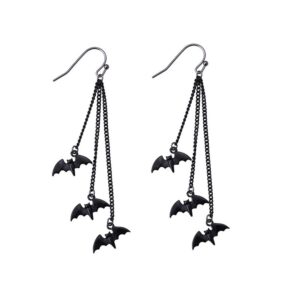 halloween black bat vampire dangle earrings necklace set long dangle hook earrings halloween costumes scary decorations party jewellery gift for women girls-b earring