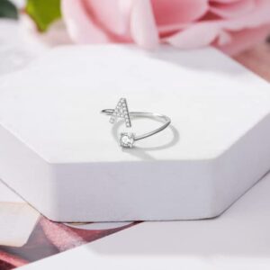 Haoze Initial Letter Ring for Women Silver Stackable Alphabet Rings with Initial Adjustable Crystal Inlaid Initial Rings Bridesmaid Gift(C)