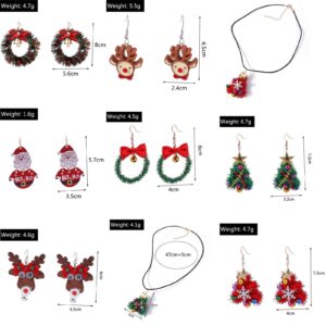 TPCHOICE Christmas Jewelry Earrings Necklace for Women Girls Christmas Tree Earring Necklaces Snowman Santa Reindeer Earrings