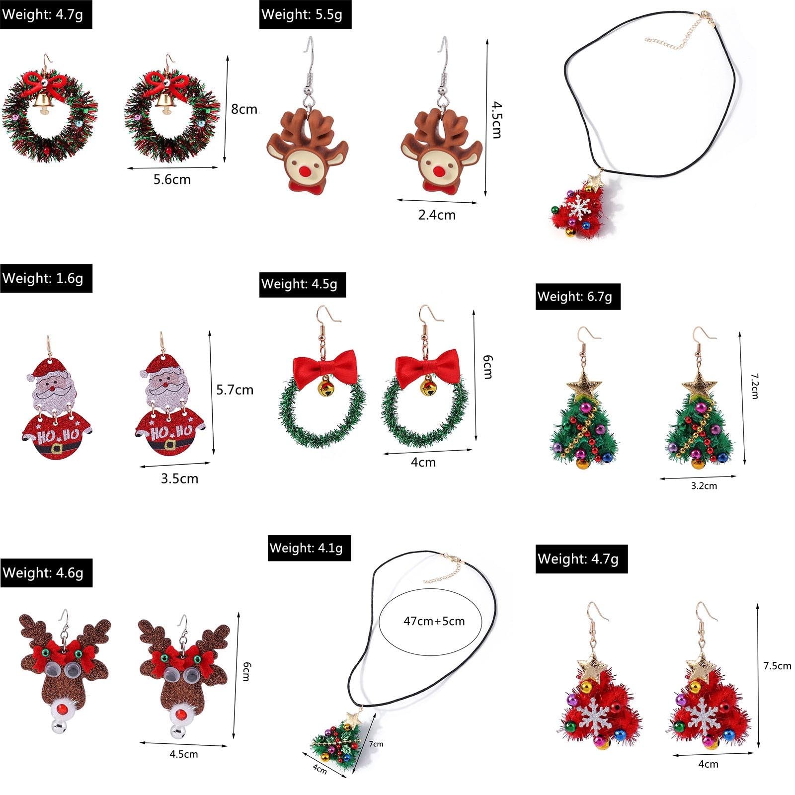 TPCHOICE Christmas Jewelry Earrings Necklace for Women Girls Christmas Tree Earring Necklaces Snowman Santa Reindeer Earrings