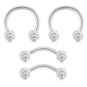 avyring 16g 8mm daith rook earrings stainless steel with crystal ball cartilage helix piercing rings septum rings eyebrow jewelry silver