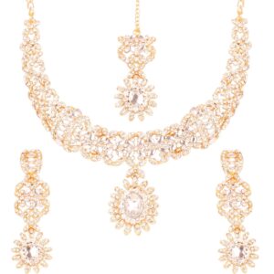 Touchstone Indian Bollywood Bollywood Silver Screen Desire Traditional Illustrious Filigree Sparkling Rhinestones Charming Look Designer Jewelry Hasli Necklace Set In Gold Tone For Women