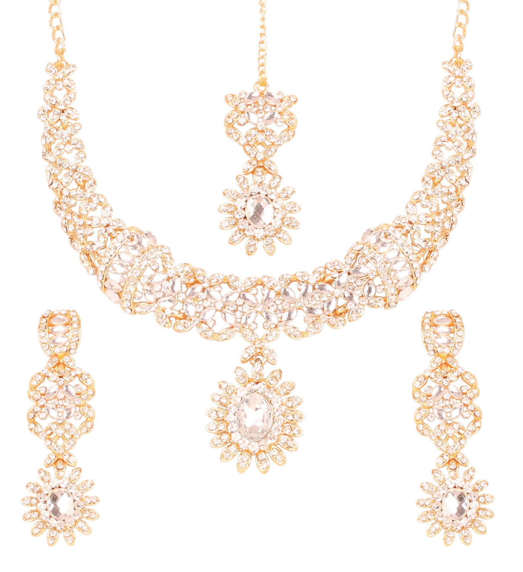 Touchstone Indian Bollywood Bollywood Silver Screen Desire Traditional Illustrious Filigree Sparkling Rhinestones Charming Look Designer Jewelry Hasli Necklace Set In Gold Tone For Women