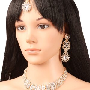 Touchstone Indian Bollywood Bollywood Silver Screen Desire Traditional Illustrious Filigree Sparkling Rhinestones Charming Look Designer Jewelry Hasli Necklace Set In Gold Tone For Women