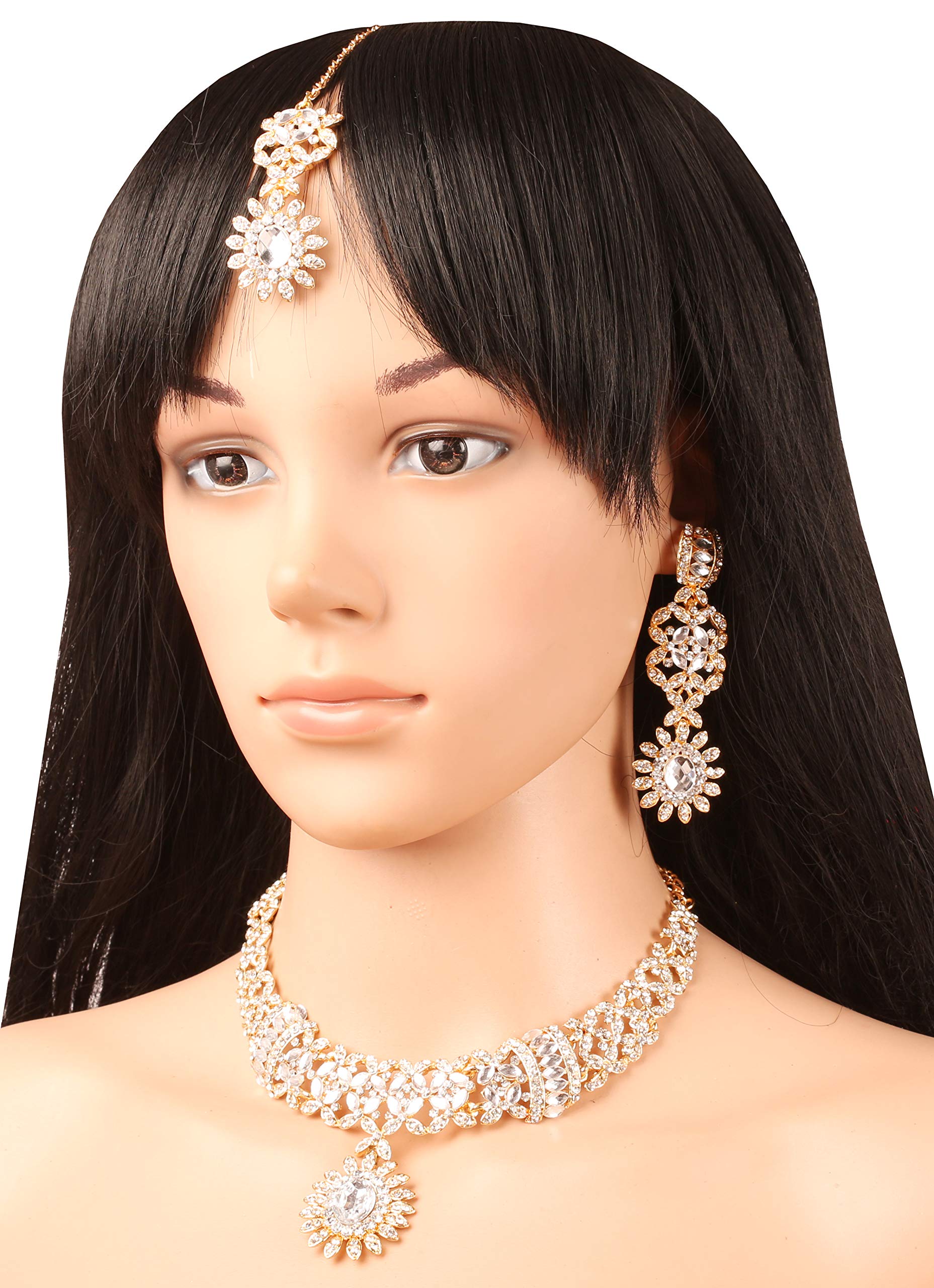 Touchstone Indian Bollywood Bollywood Silver Screen Desire Traditional Illustrious Filigree Sparkling Rhinestones Charming Look Designer Jewelry Hasli Necklace Set In Gold Tone For Women