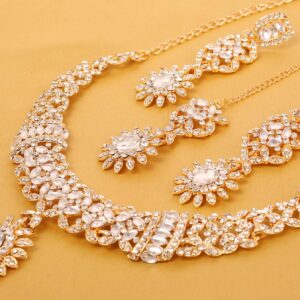 Touchstone Indian Bollywood Bollywood Silver Screen Desire Traditional Illustrious Filigree Sparkling Rhinestones Charming Look Designer Jewelry Hasli Necklace Set In Gold Tone For Women