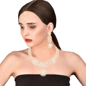 Touchstone Indian Bollywood Bollywood Silver Screen Desire Traditional Illustrious Filigree Sparkling Rhinestones Charming Look Designer Jewelry Hasli Necklace Set In Gold Tone For Women