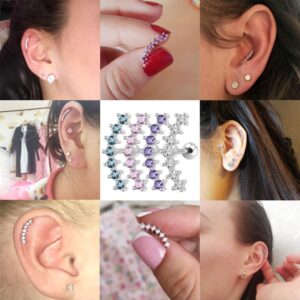 ZS Curve Seven Stud CZ Stud Earrings 316L Stainless Steel Ear Helix Conch Cartilage Piercing (White)