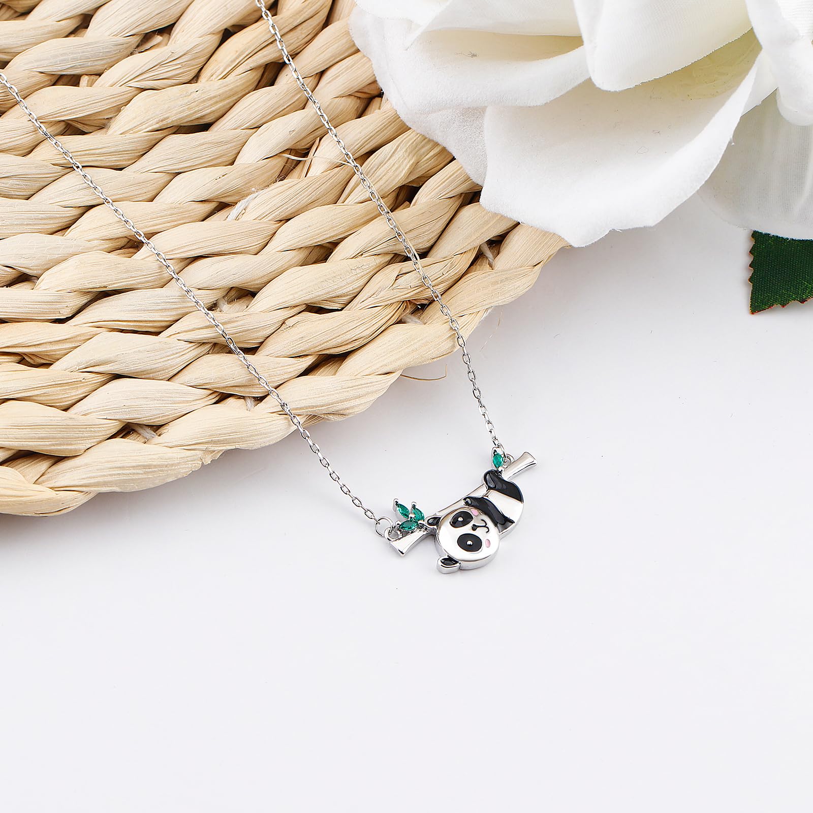 Haoze Panda Gifts Women Cute Panda Necklace Panda Jewelry for Animal Lovers Christmas Graduation Birthday Gift for Panda Lovers (Silver Panda Necklace)