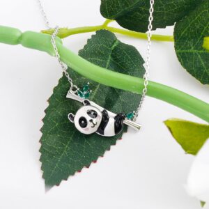 Haoze Panda Gifts Women Cute Panda Necklace Panda Jewelry for Animal Lovers Christmas Graduation Birthday Gift for Panda Lovers (Silver Panda Necklace)