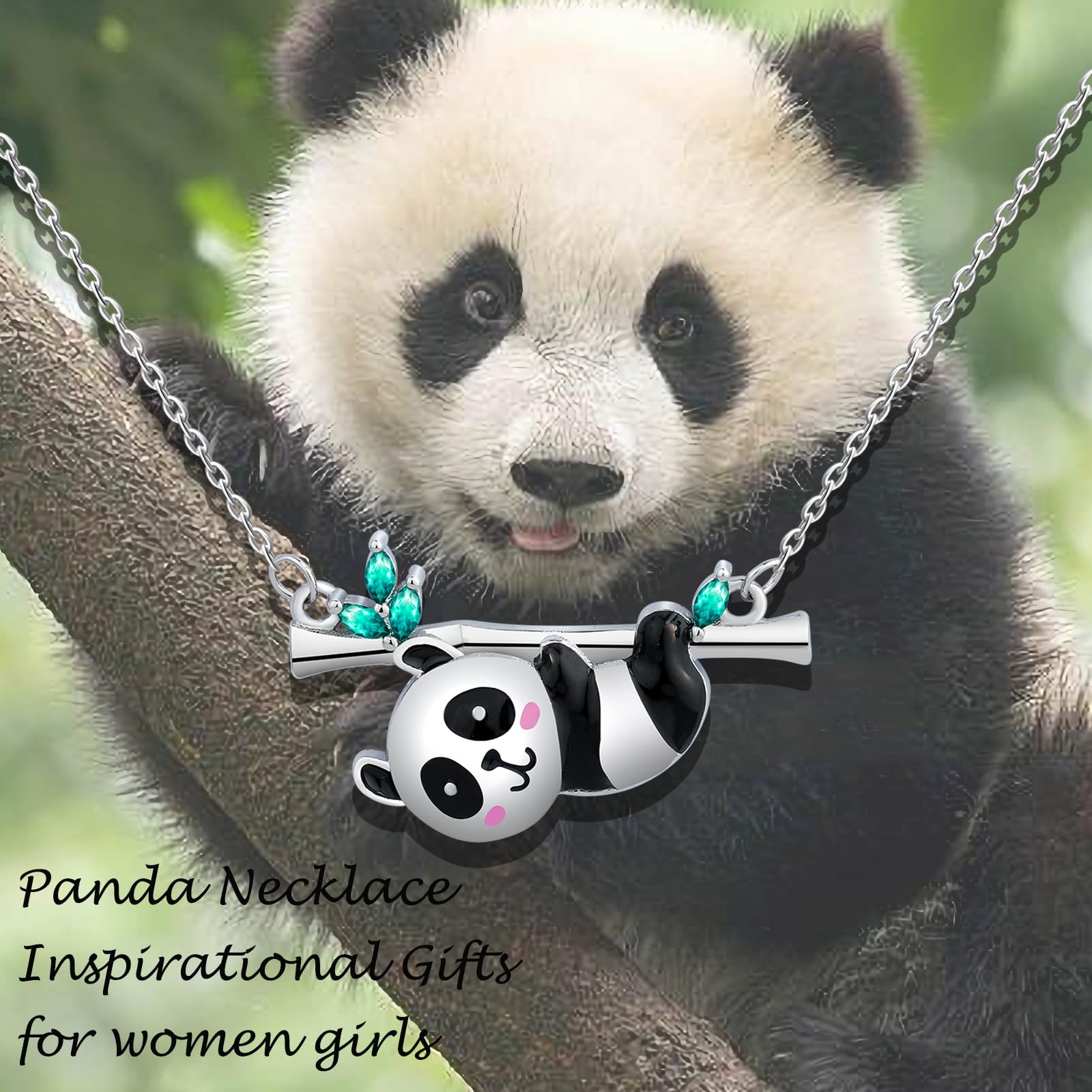 Haoze Panda Gifts Women Cute Panda Necklace Panda Jewelry for Animal Lovers Christmas Graduation Birthday Gift for Panda Lovers (Silver Panda Necklace)