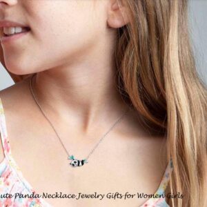 Haoze Panda Gifts Women Cute Panda Necklace Panda Jewelry for Animal Lovers Christmas Graduation Birthday Gift for Panda Lovers (Silver Panda Necklace)