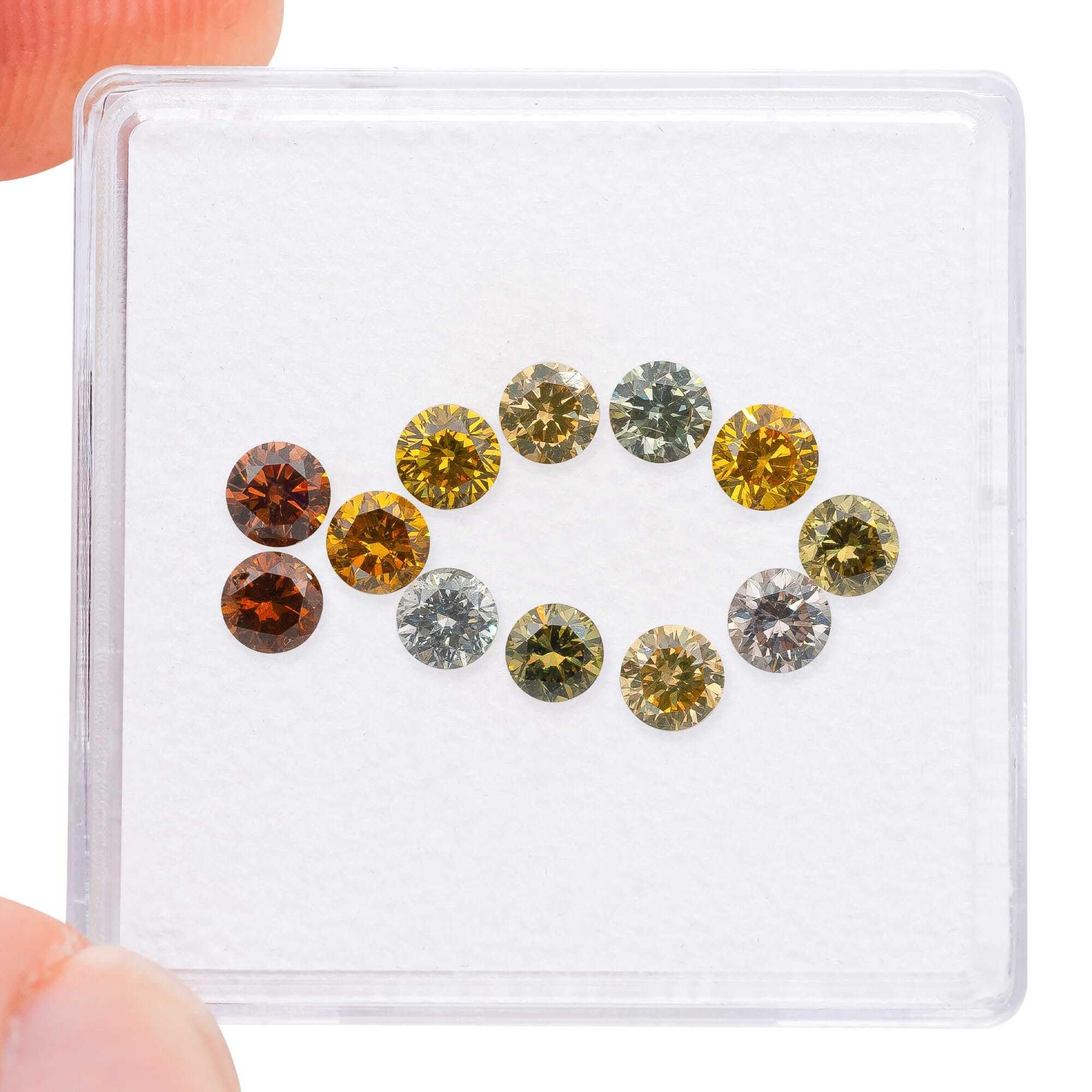 0.88 Tcw - 12 Natural Fancy Color Diamonds Yellow Orange Green Brown Gray Set For Her Handmade Women Box Lot Jewelry