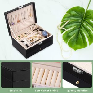 MOKOQI Mens Jewelry Box Organizer for Women Girls Men Watch Case for Necklaces Bracelets Earrings Rings Sunglasses Cufflink Large PU Leather Double Layer Jewellery Storage Holder