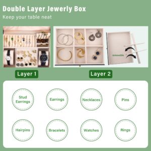 MOKOQI Mens Jewelry Box Organizer for Women Girls Men Watch Case for Necklaces Bracelets Earrings Rings Sunglasses Cufflink Large PU Leather Double Layer Jewellery Storage Holder