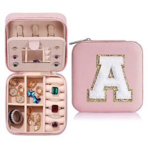 wwday small travel jewellery box, fashion jewellery box, pink jewellery box for girls,alphabet jewelry box（pink-a）， halloween and christmas gifts, gift for girlfriends, wedding gift