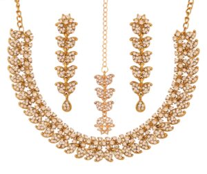 touchstone hollywood glamour white crystals paisley motif grand jewelry necklace in antique tone for women (d298 gold - 2)