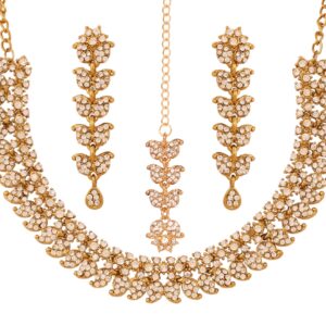 Touchstone Hollywood Glamour white crystals paisley motif grand jewelry necklace in antique tone for women (D298 Gold - 2)