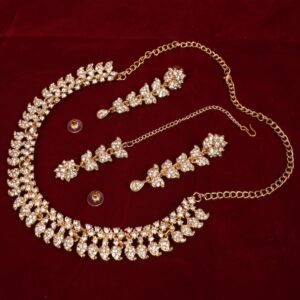 Touchstone Hollywood Glamour white crystals paisley motif grand jewelry necklace in antique tone for women (D298 Gold - 2)