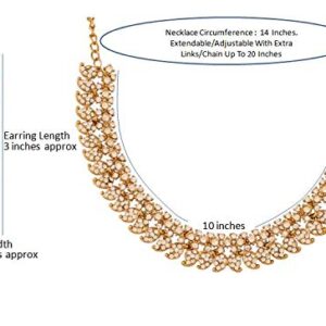 Touchstone Hollywood Glamour white crystals paisley motif grand jewelry necklace in antique tone for women (D298 Gold - 2)