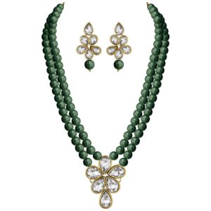 i jewels gold plated indian wedding bollywood kundan & pearl studded necklace jewellery set for women (ml311) (green)