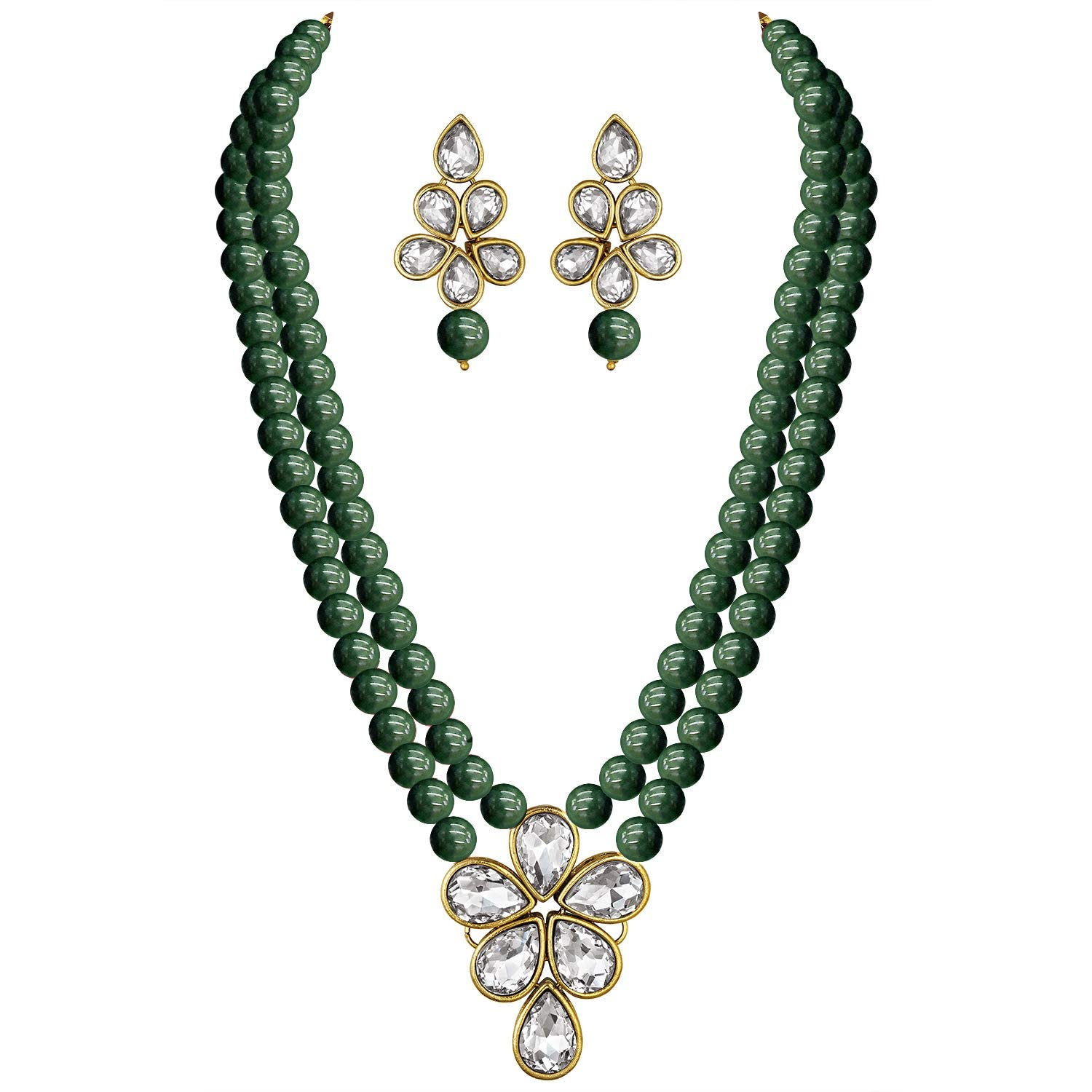 I Jewels Gold Plated Indian Wedding Bollywood Kundan & Pearl Studded Necklace Jewellery Set For Women (ML311) (Green)