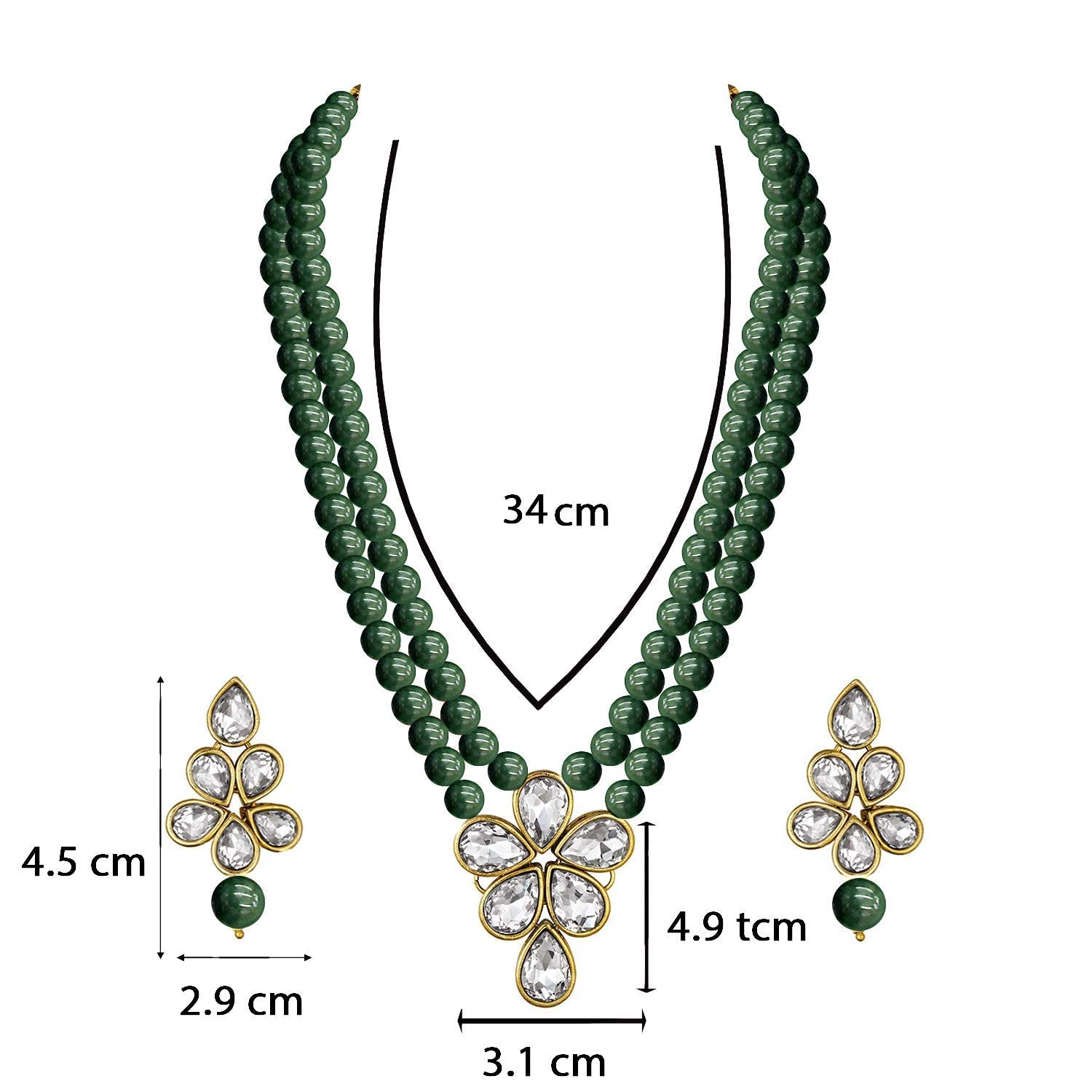 I Jewels Gold Plated Indian Wedding Bollywood Kundan & Pearl Studded Necklace Jewellery Set For Women (ML311) (Green)