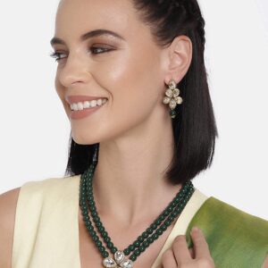 I Jewels Gold Plated Indian Wedding Bollywood Kundan & Pearl Studded Necklace Jewellery Set For Women (ML311) (Green)