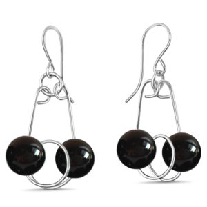 en mi double gemstone beaded hoop earrings, handmade sterling silver jewelry, unique vintage styled earrings for women, unique hoop earring style with black onyx