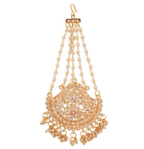 touchstone indian bollywood pretty magical floral handcrafted indian mughal kundan look faux pearls hangings head enhancing bridal designer jewelry jhoomer in gold tone for women.