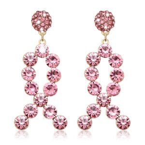 glitter rhinestone pink ribbon drop earrings beaded breast cancer awareness earrings jewelry for women breast cancer survivor support jewelry gifts (rhinestone pink)