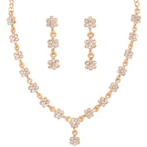 Sunsoul By Touchstone Indian Bollywood Handcrafted Traditional Floral Pattern White Rhinestone Designer Jewelry Necklace Set In Gold Tone For Women.