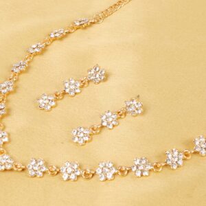 Sunsoul By Touchstone Indian Bollywood Handcrafted Traditional Floral Pattern White Rhinestone Designer Jewelry Necklace Set In Gold Tone For Women.