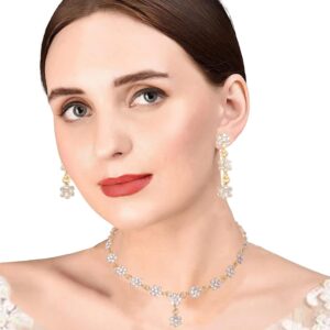 Sunsoul By Touchstone Indian Bollywood Handcrafted Traditional Floral Pattern White Rhinestone Designer Jewelry Necklace Set In Gold Tone For Women.