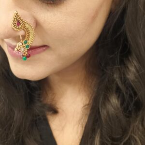 Efulgenz Indian Nose Rings for Women Traditional Nose Nath Crystal Kundan Faux Pearl Clip On Nose Ring Pin Stud Fake Septum Ring Non Piercing Body Jewelry Press Nose Rings for Women Indian