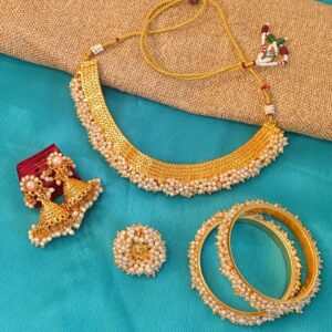 Efulgenz Indian Jewelry Sets for Women Gold Tone Pearl Choker Necklace Indian Bollywood Faux Pearl Beads Bridal Choker Necklace Earrings Bracelet Bangles Ring Jewelry Set