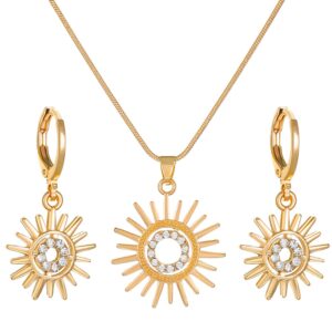 suofrun sun earrings & necklace jewelry set for women western boho sunshine sunflower evil eye protection jewelry set gold plated-sunflower