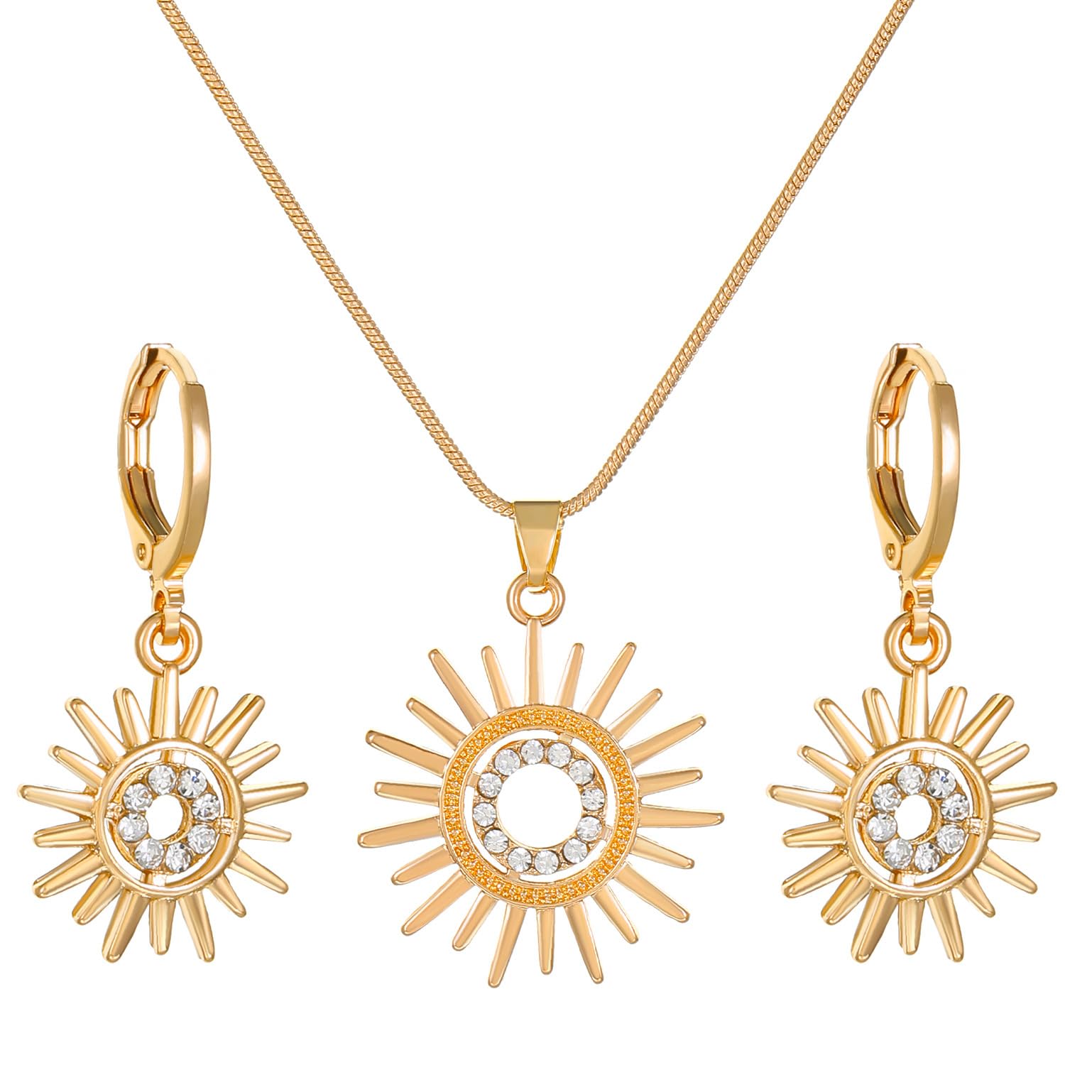 suofrun Sun Earrings & Necklace Jewelry Set for Women Western Boho Sunshine Sunflower Evil Eye Protection Jewelry Set Gold Plated-Sunflower