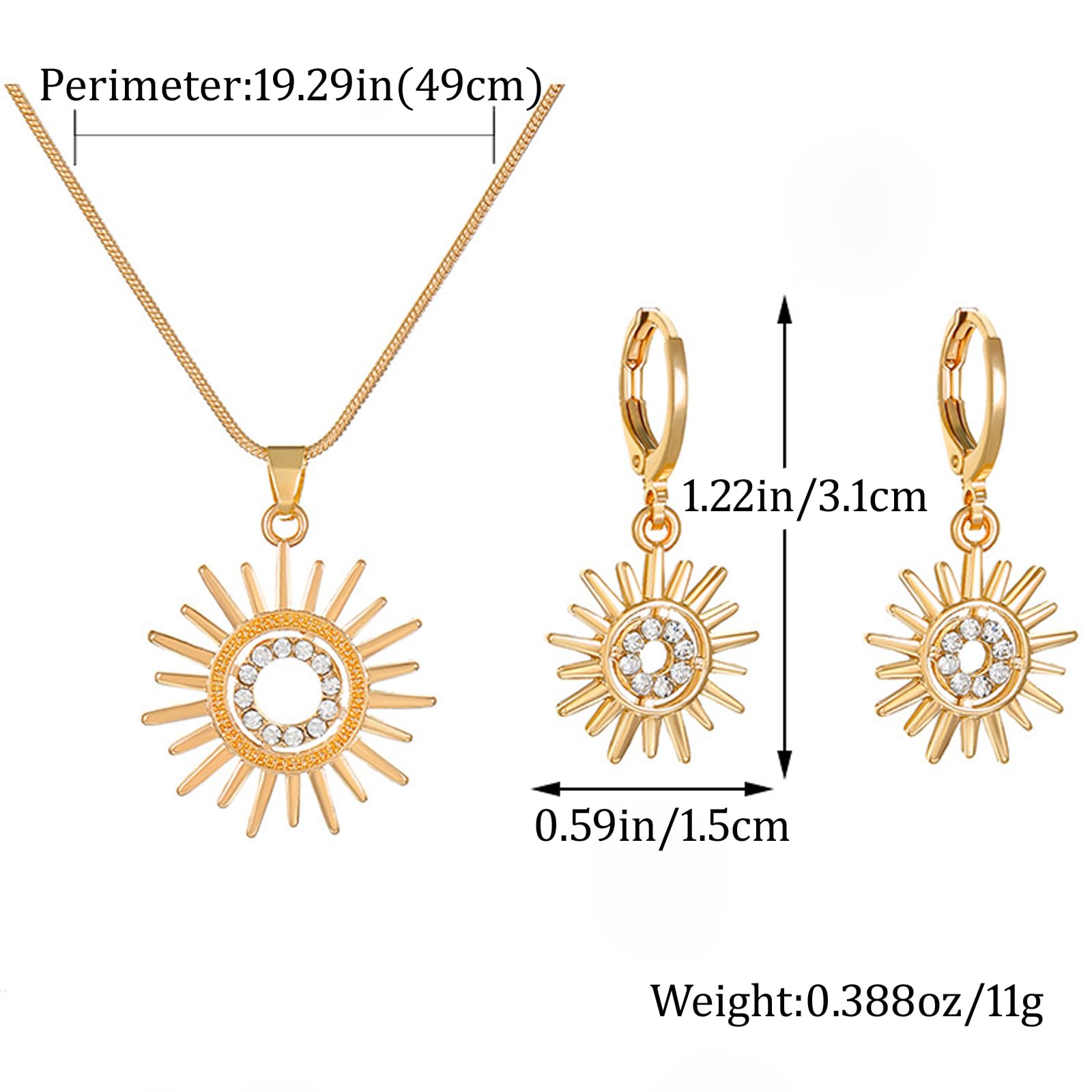 suofrun Sun Earrings & Necklace Jewelry Set for Women Western Boho Sunshine Sunflower Evil Eye Protection Jewelry Set Gold Plated-Sunflower