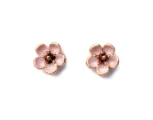 cherry blossom flower art jewelry - tiny hand painted pink studs - quality handmade gift - very small pretty flowers on post earrings