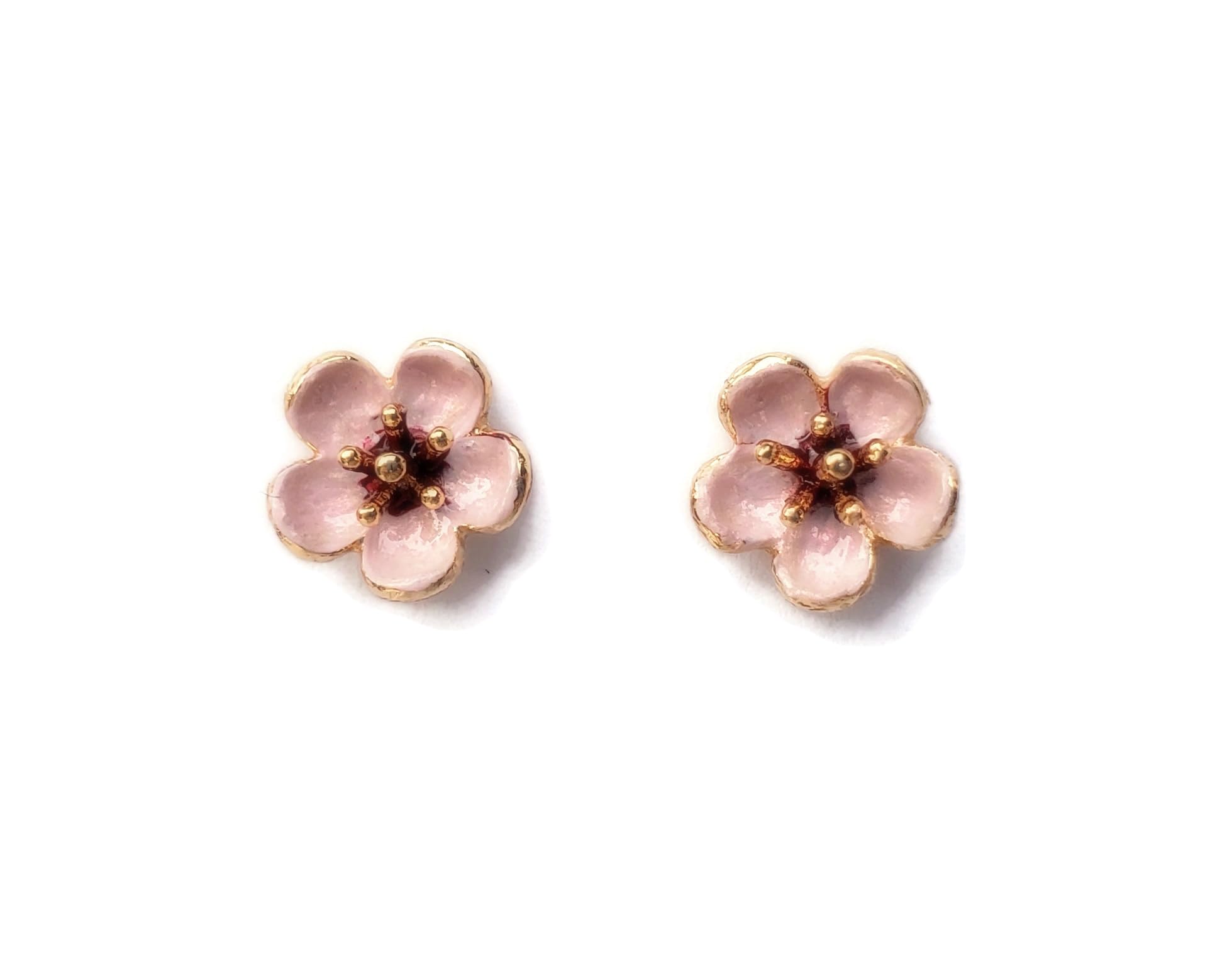 Cherry Blossom Flower Art Jewelry - Tiny Hand Painted Pink Studs - Quality Handmade Gift - Very Small Pretty Flowers on Post Earrings